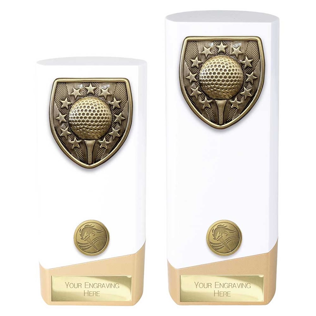 White and Gold Prime Heavyweight Golf Award PW24210 | Jaycee Trophies